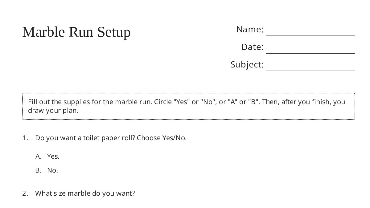Marble Run Setup - My Worksheet Maker: Create Your Own Worksheets