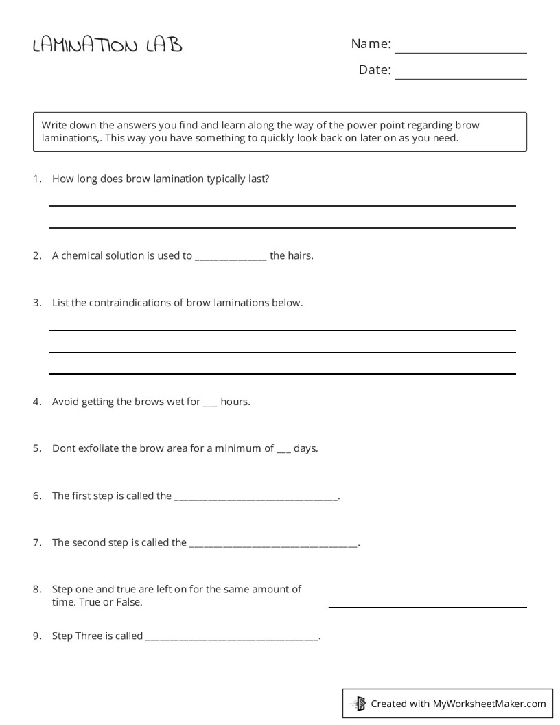 LAMINATION LAB - My Worksheet Maker: Create Your Own Worksheets