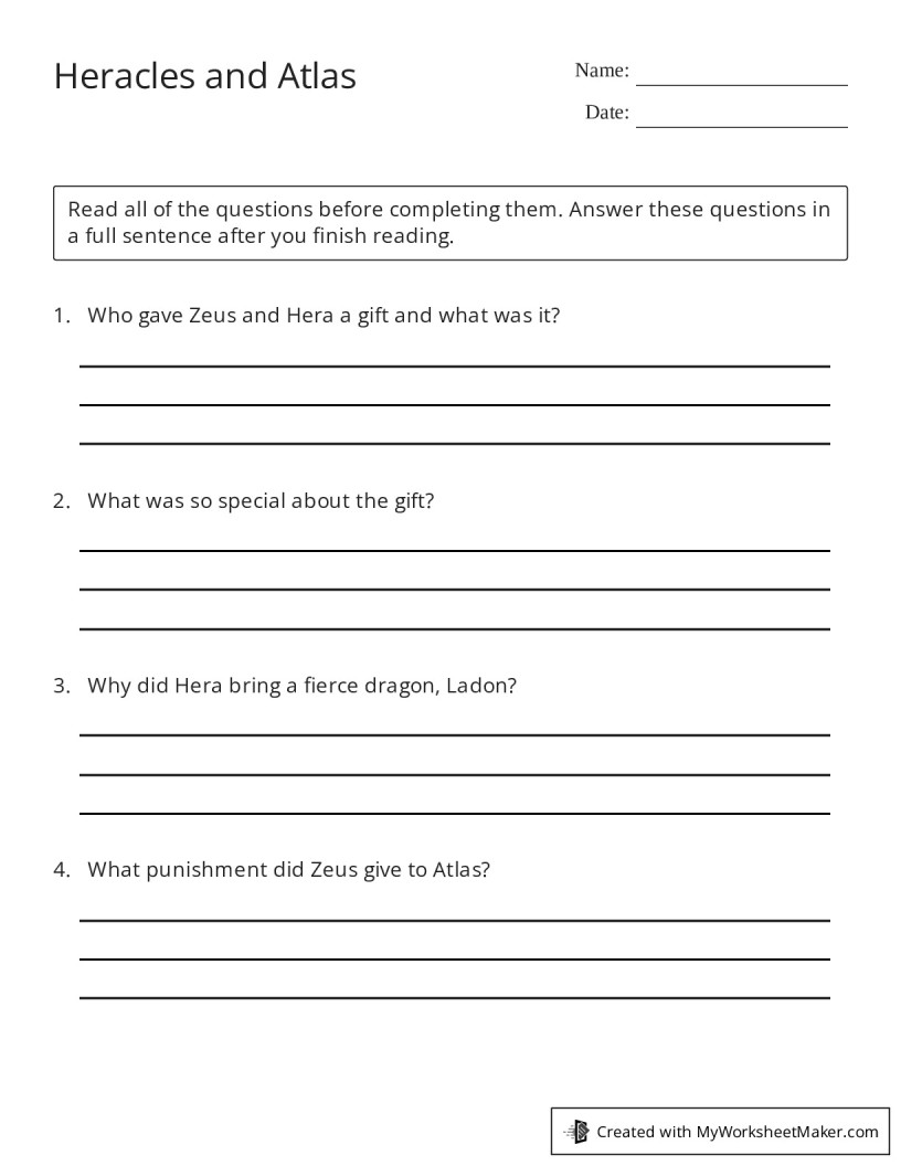 Heracles and Atlas - My Worksheet Maker: Create Your Own Worksheets