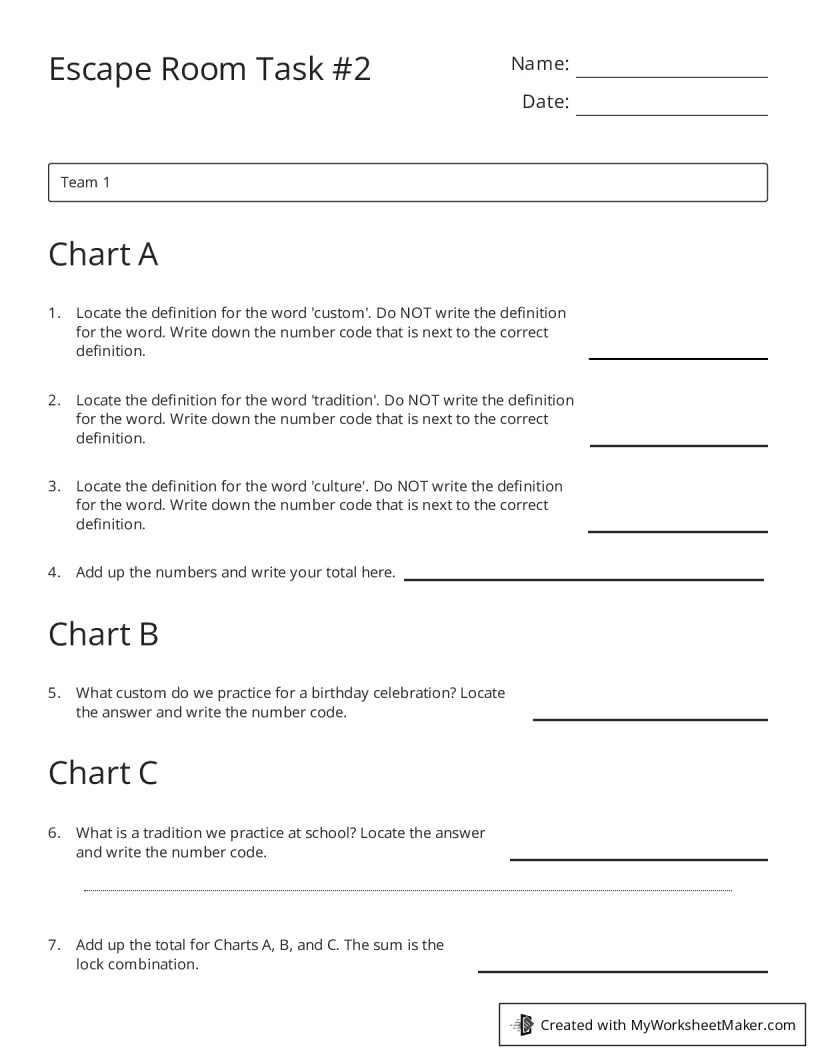 Escape Room Task #2 - My Worksheet Maker: Create Your Own Worksheets