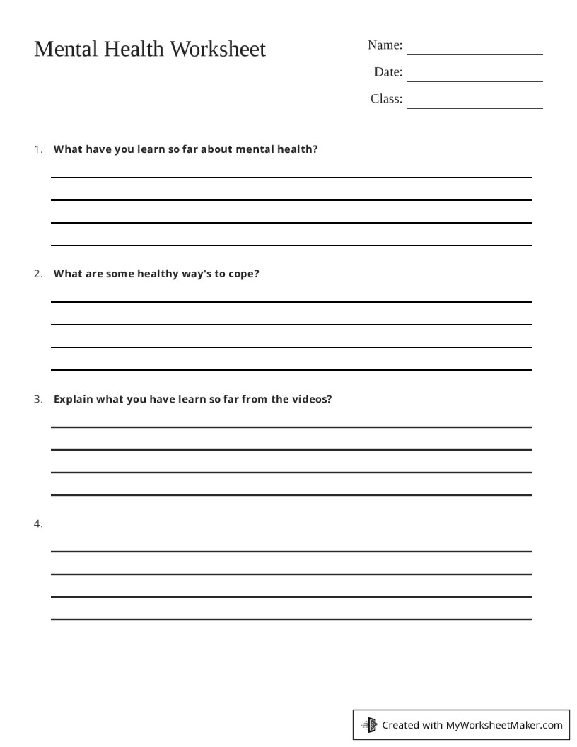 Mental Health Worksheet - My Worksheet Maker: Create Your Own Worksheets