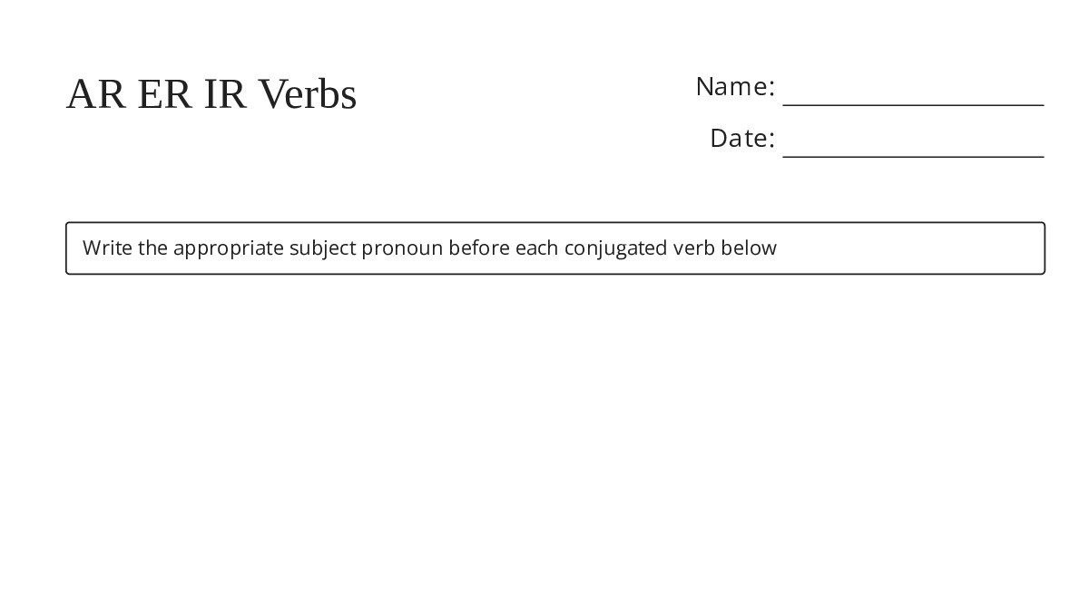 AR ER IR Verbs - My Worksheet Maker: Create Your Own Worksheets