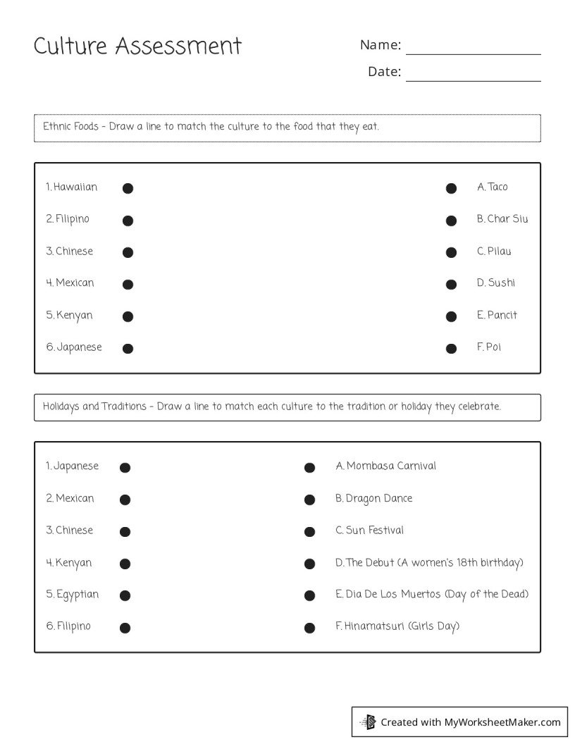 Culture Assessment - My Worksheet Maker: Create Your Own Worksheets