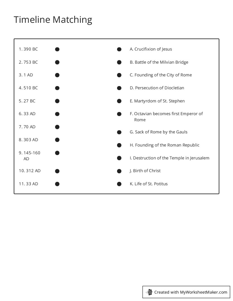 Timeline Matching - My Worksheet Maker: Create Your Own Worksheets