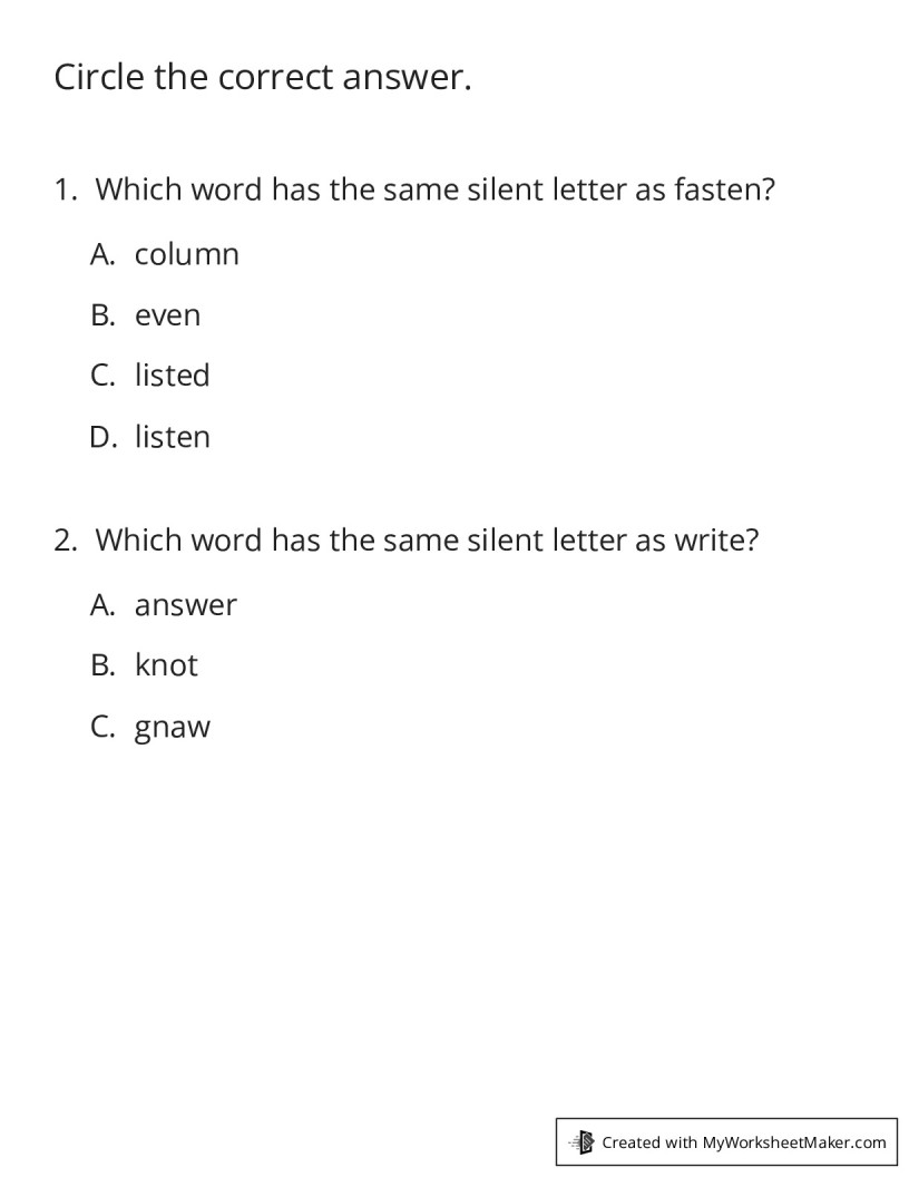 Circle the correct answer. - My Worksheet Maker: Create Your Own Worksheets