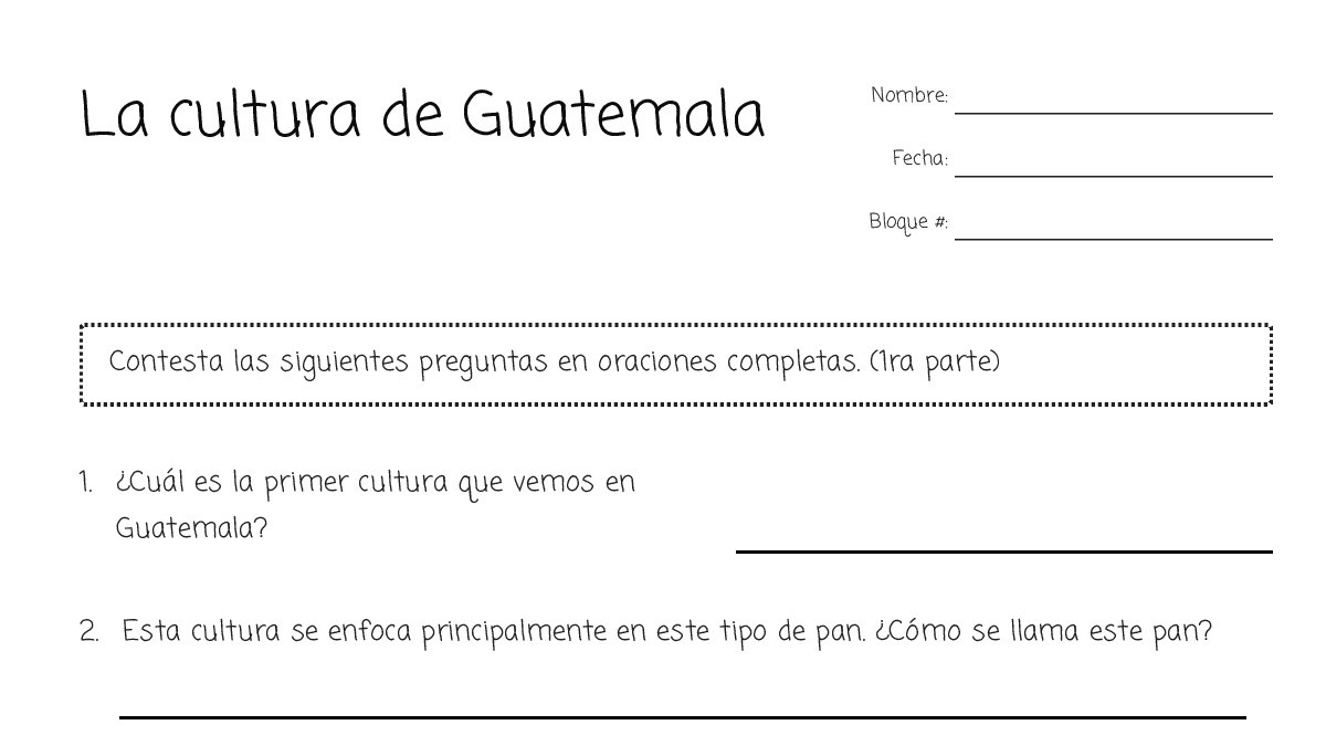 La cultura de Guatemala - My Worksheet Maker: Create Your Own Worksheets