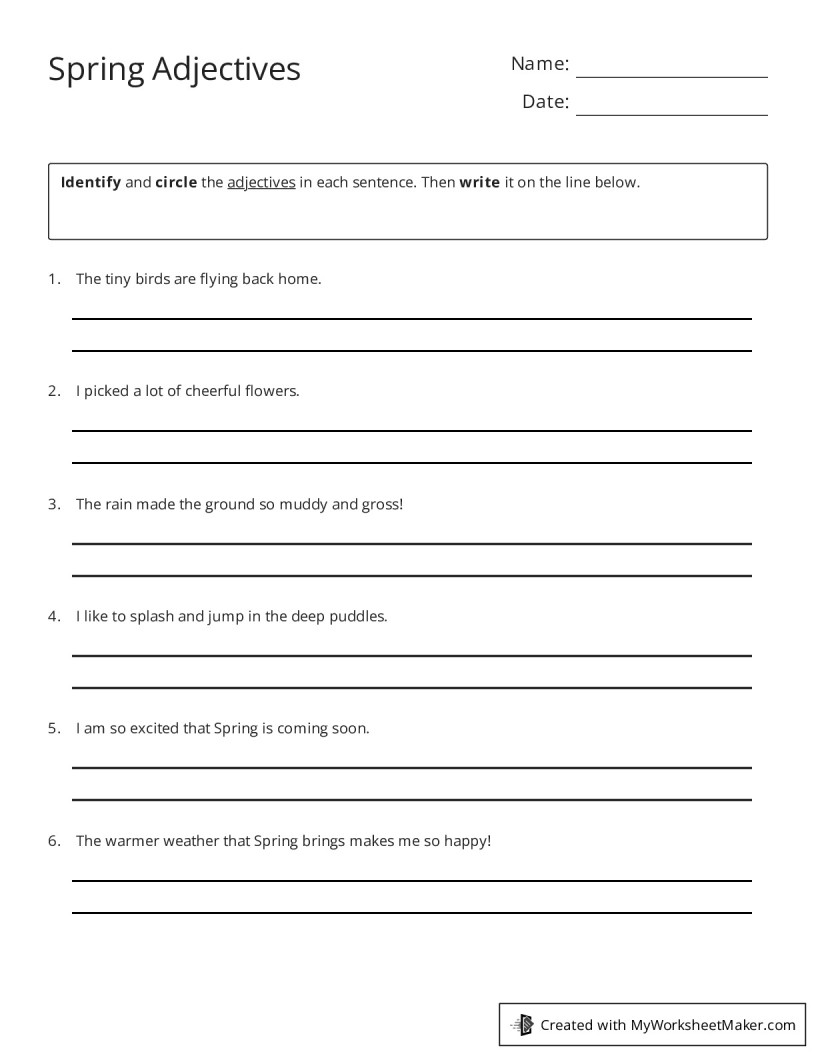 Spring Adjectives - My Worksheet Maker: Create Your Own Worksheets