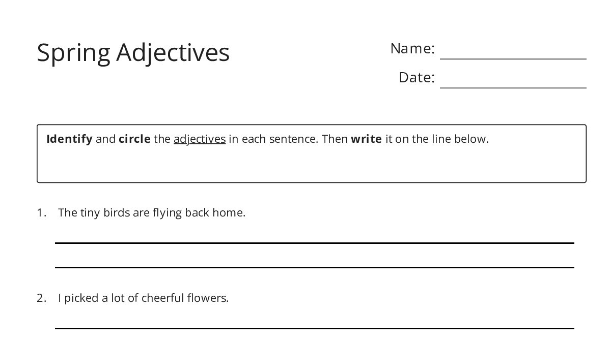 Spring Adjectives - My Worksheet Maker: Create Your Own Worksheets
