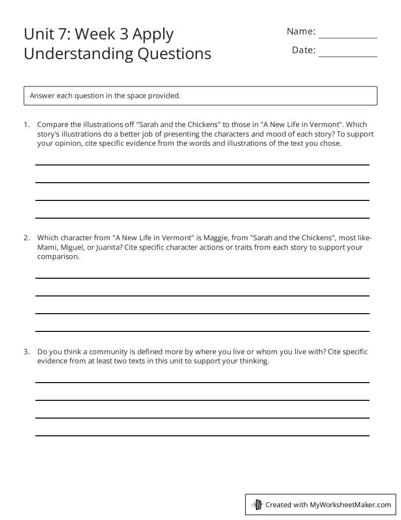 Unit 7: Week 3 Apply Understanding Questions - My Worksheet Maker ...