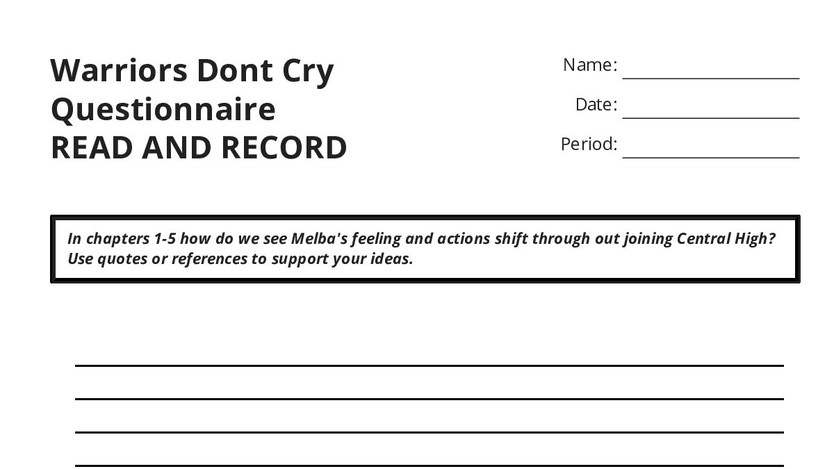 Warriors Dont Cry Questionnaire READ AND RECORD - My Worksheet Maker ...