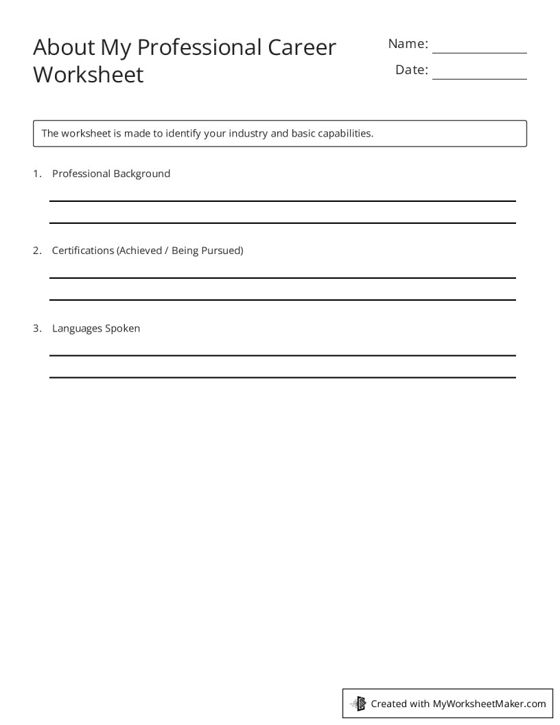 About My Professional Career Worksheet - My Worksheet Maker: Create ...