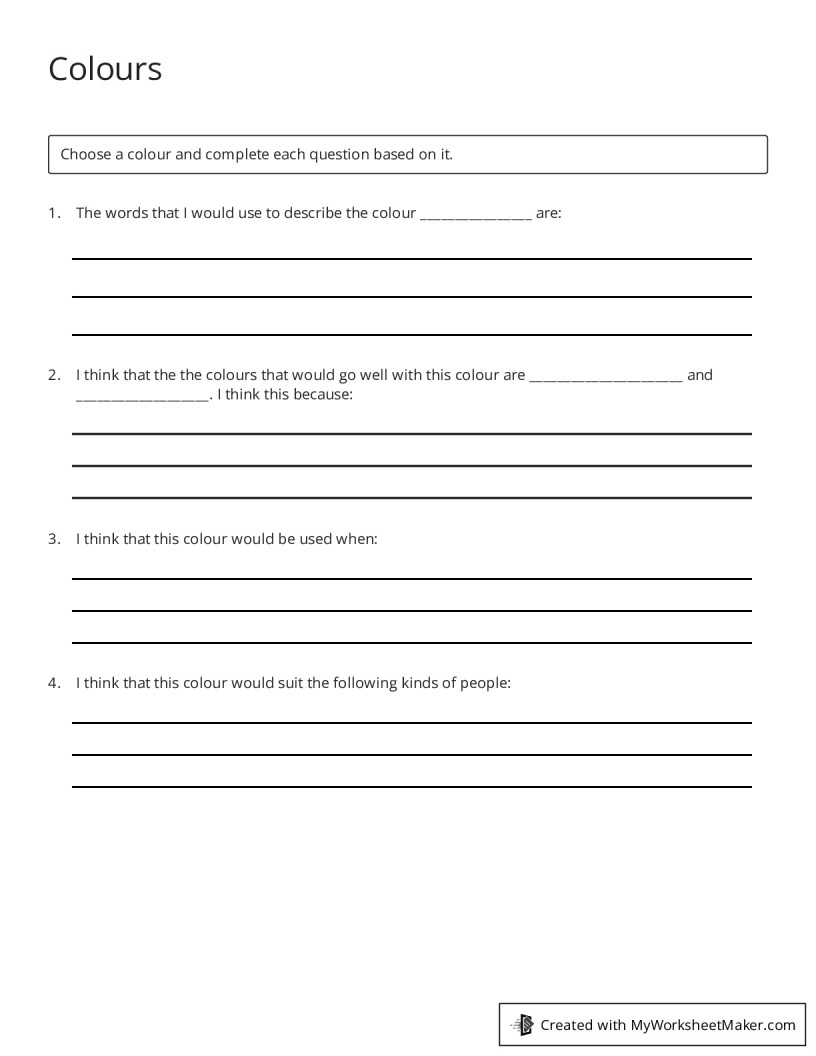 Colours - My Worksheet Maker: Create Your Own Worksheets