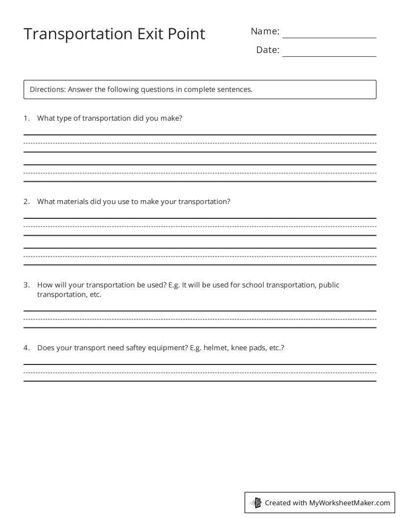 Transportation Exit Point - My Worksheet Maker: Create Your Own Worksheets