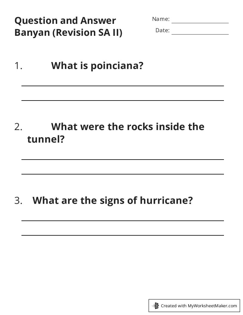 Question and AnswerBanyan (Revision SA II) - My Worksheet Maker: Create ...