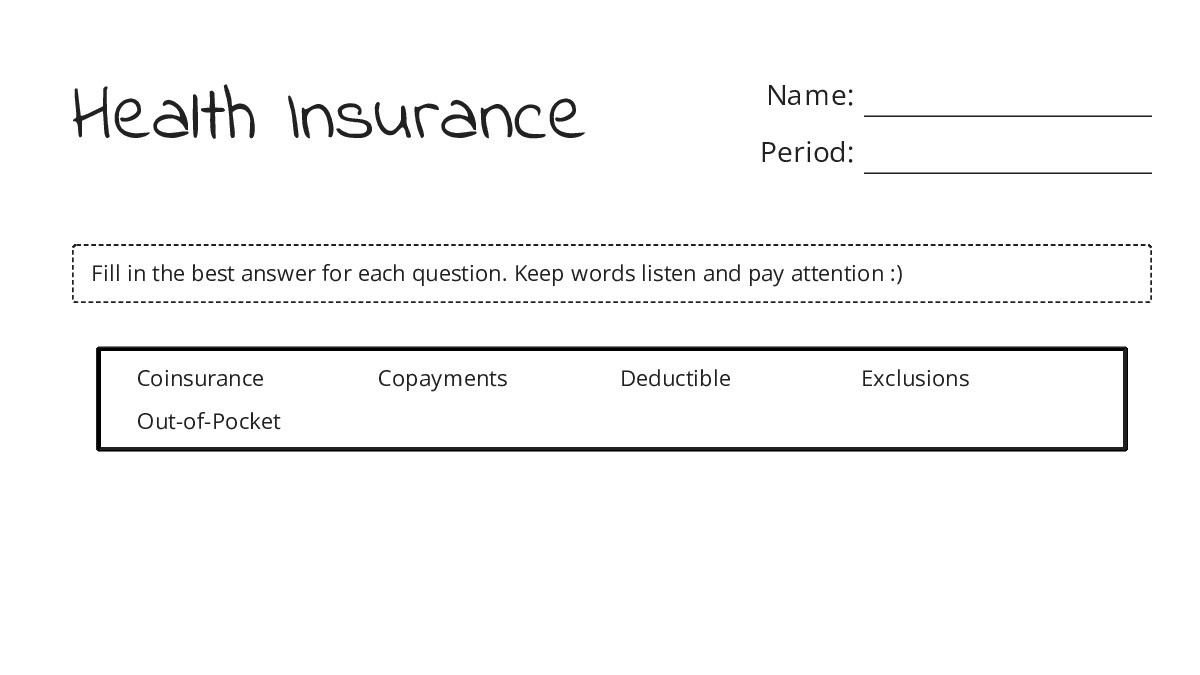 Health Insurance - My Worksheet Maker: Create Your Own Worksheets