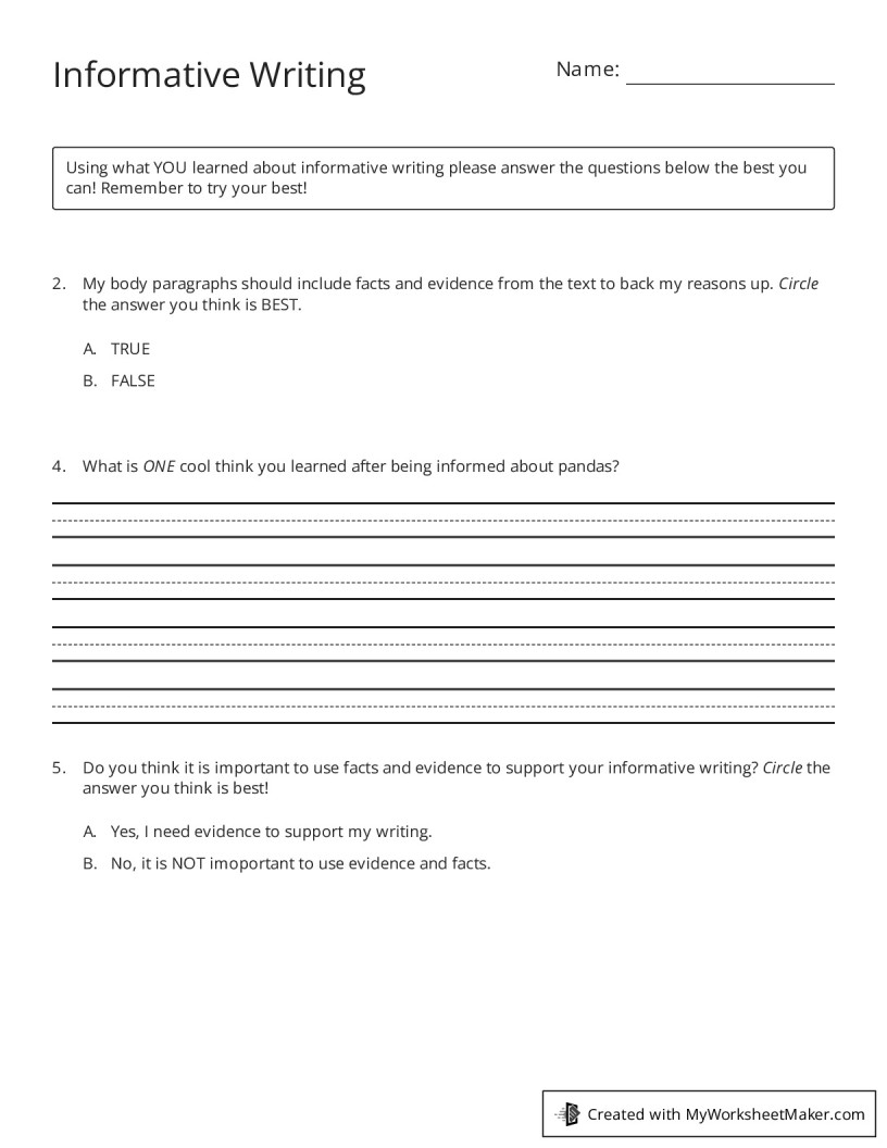 Informative Writing - My Worksheet Maker: Create Your Own Worksheets