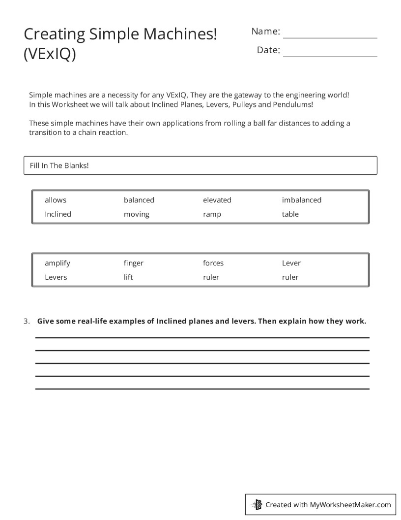Creating Simple Machinesvexiq My Worksheet Maker Create Your Own Worksheets