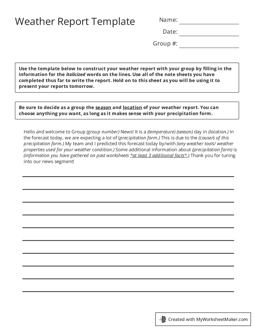 Weather Report Template - My Worksheet Maker: Create Your Own Worksheets