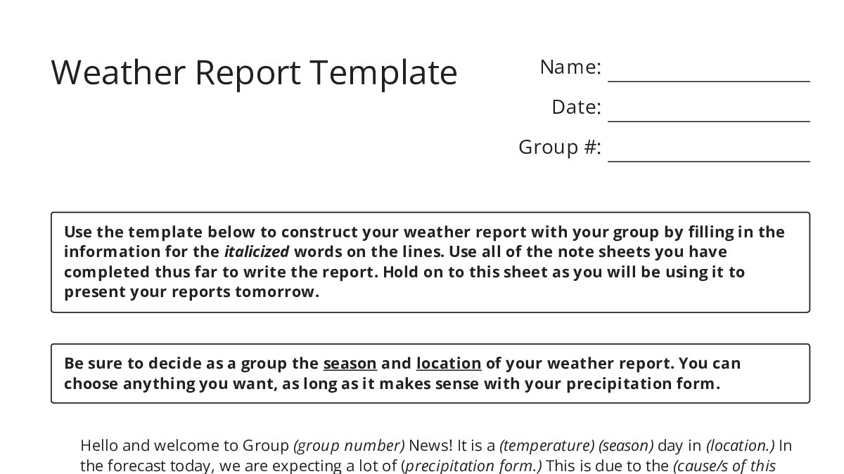 Weather Report Template - My Worksheet Maker: Create Your Own Worksheets