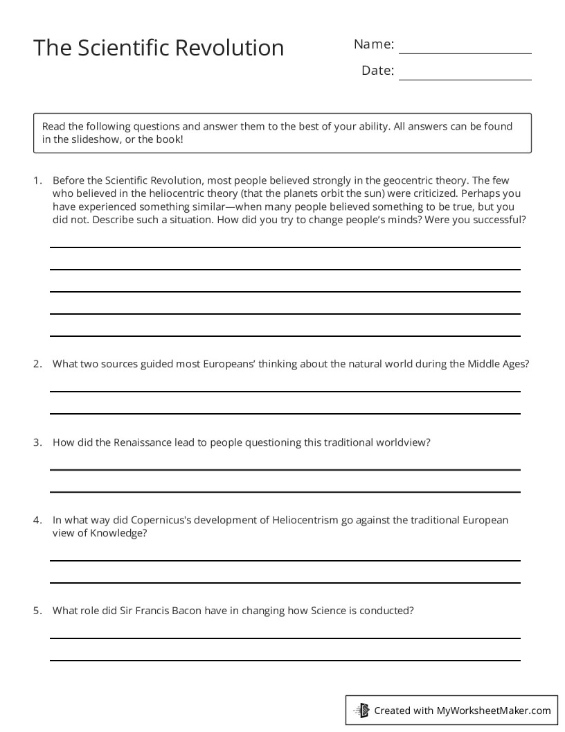The Scientific Revolution - My Worksheet Maker: Create Your Own Worksheets