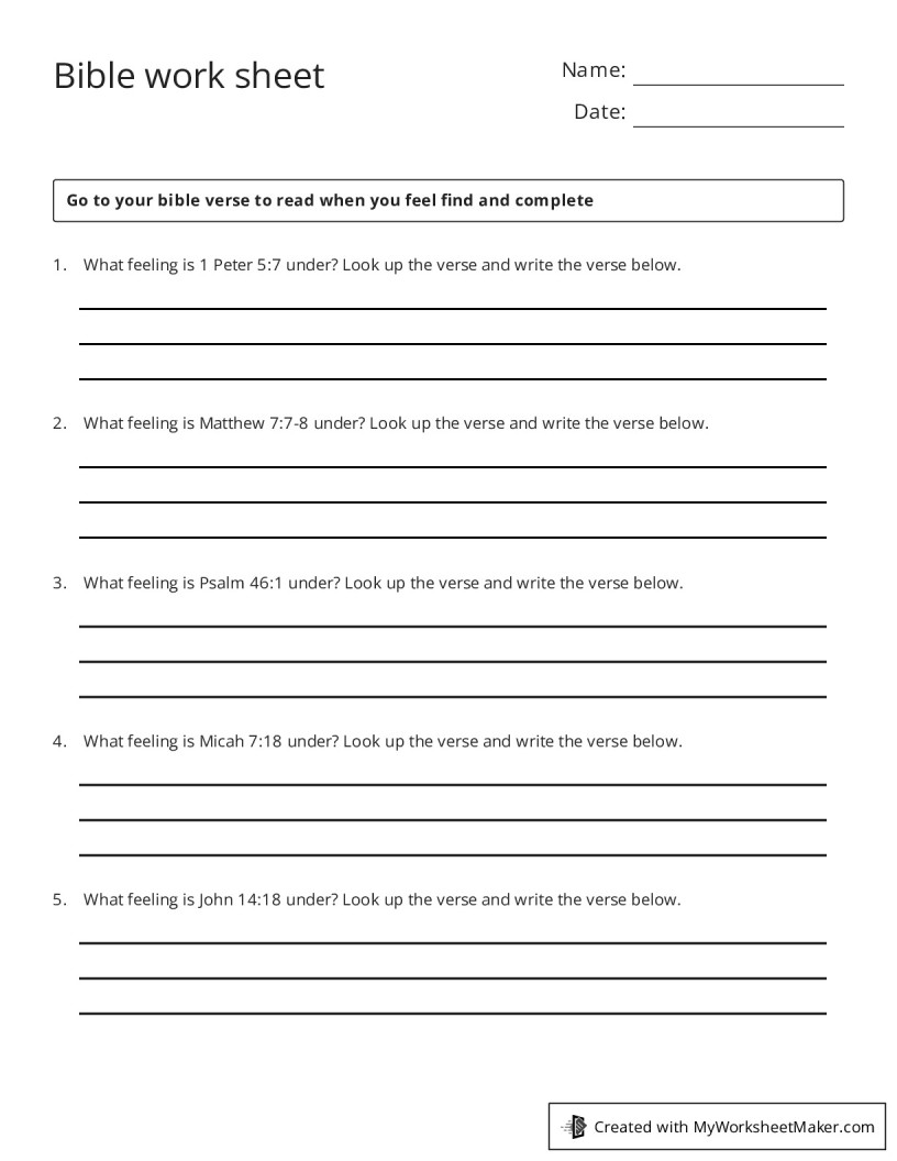 Bible work sheet - My Worksheet Maker: Create Your Own Worksheets