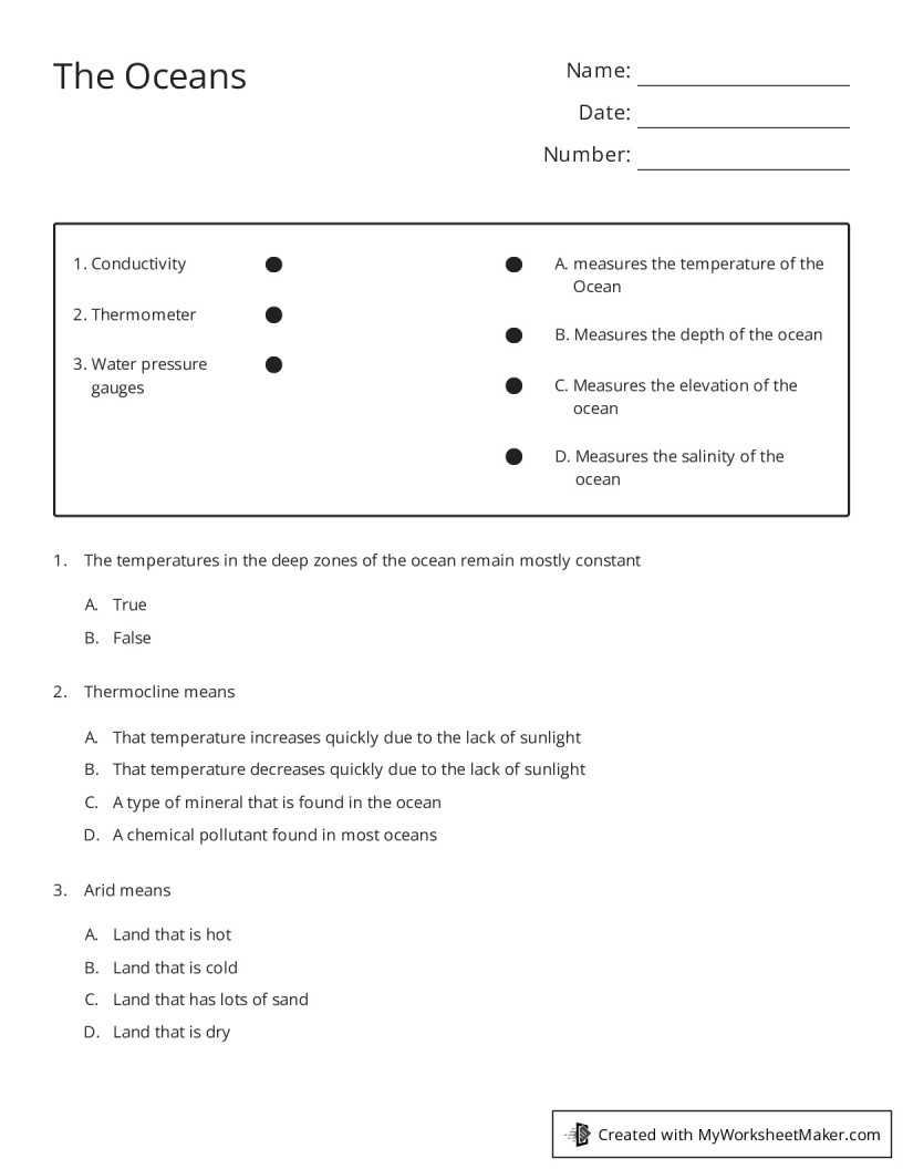 The Oceans - My Worksheet Maker: Create Your Own Worksheets