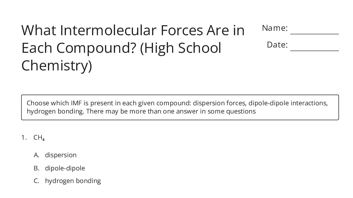What Intermolecular Forces Are in Each Compound? (High School Chemistry ...