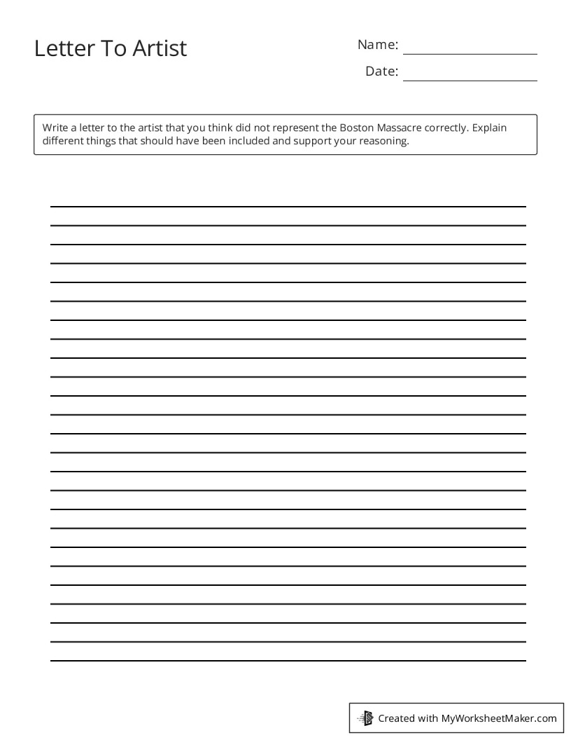 Letter To Artist - My Worksheet Maker: Create Your Own Worksheets