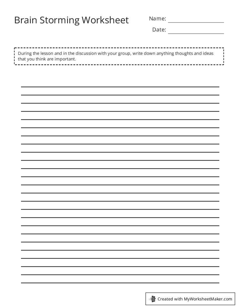 Brain Storming Worksheet - My Worksheet Maker: Create Your Own Worksheets