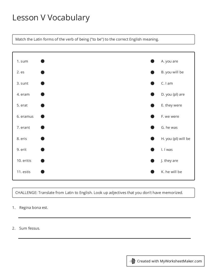 Lesson V Vocabulary - My Worksheet Maker: Create Your Own Worksheets