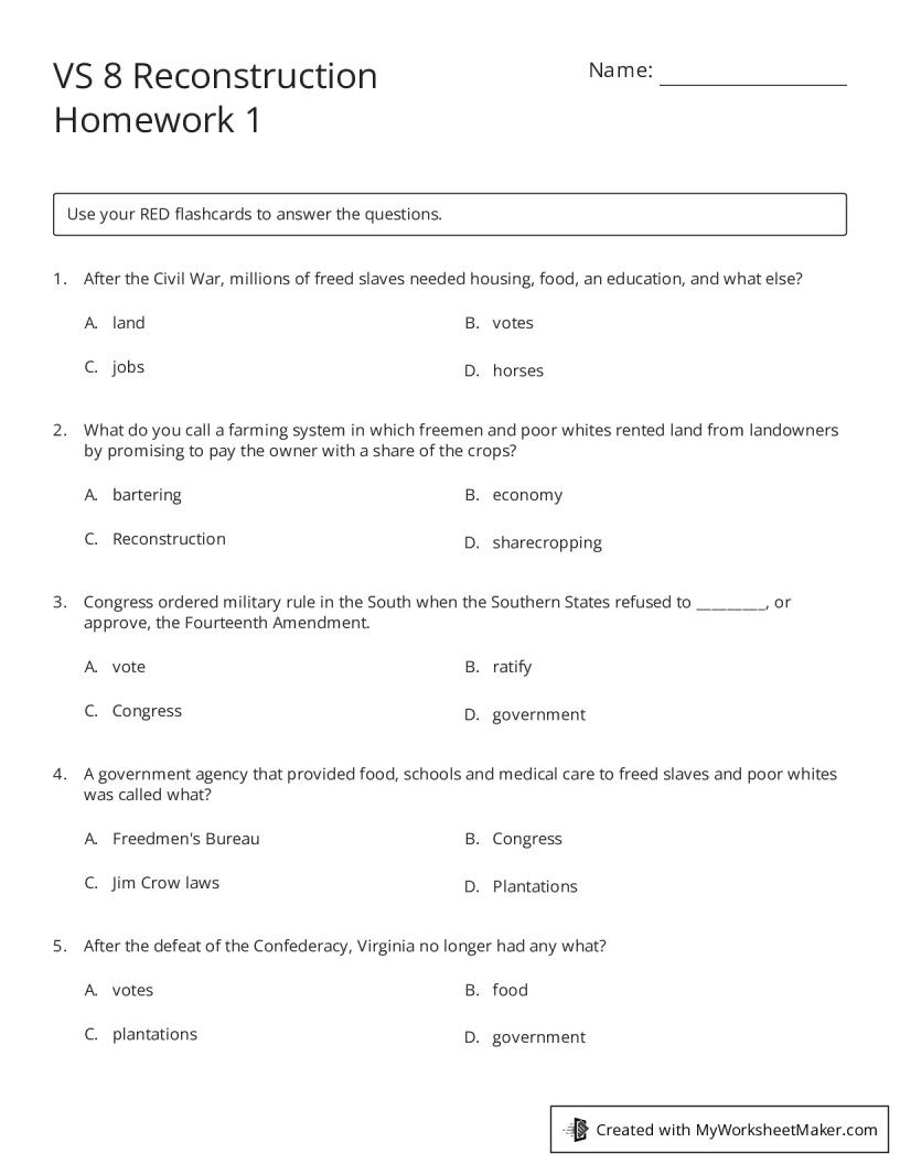 VS 8 Reconstruction Homework 1 - My Worksheet Maker: Create Your Own Worksheets