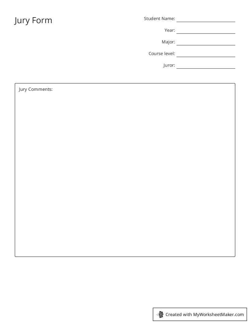 Jury Form - My Worksheet Maker: Create Your Own Worksheets