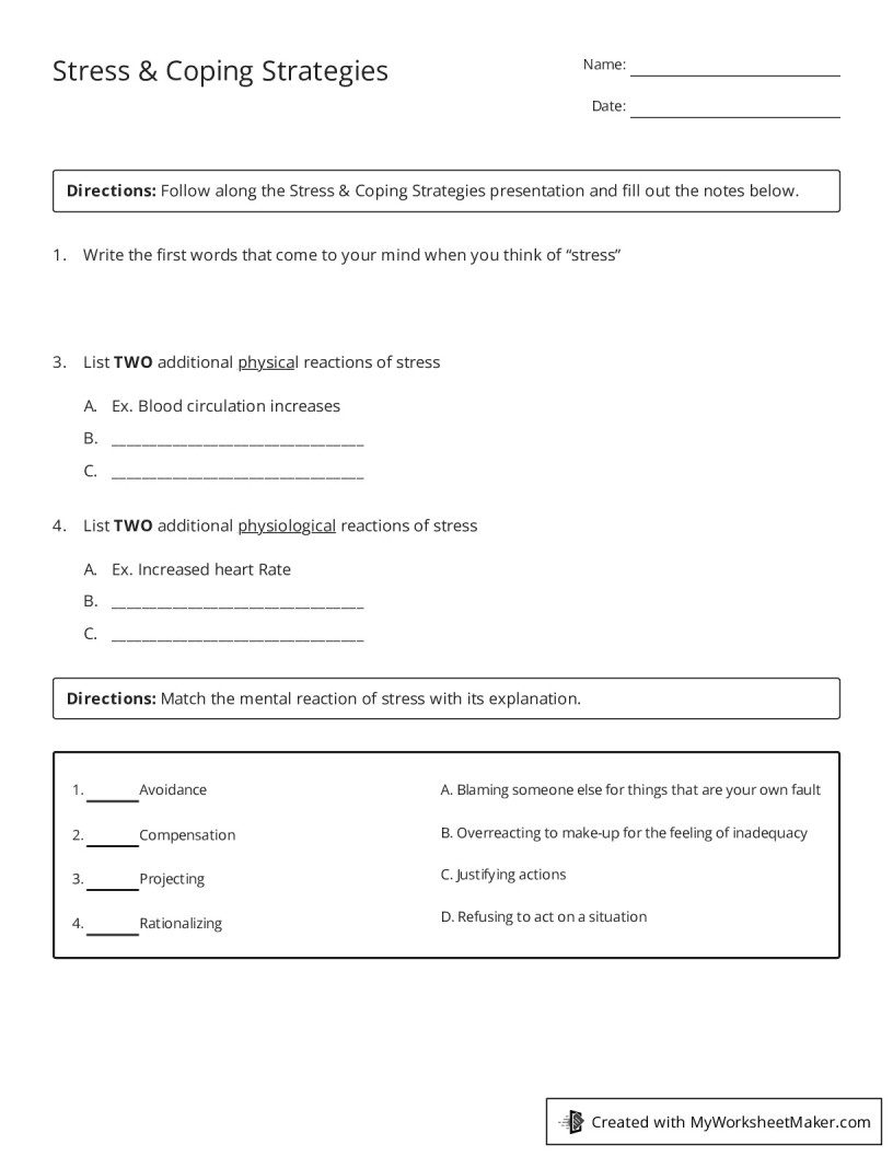 Stress & Coping Strategies - My Worksheet Maker: Create Your Own Worksheets