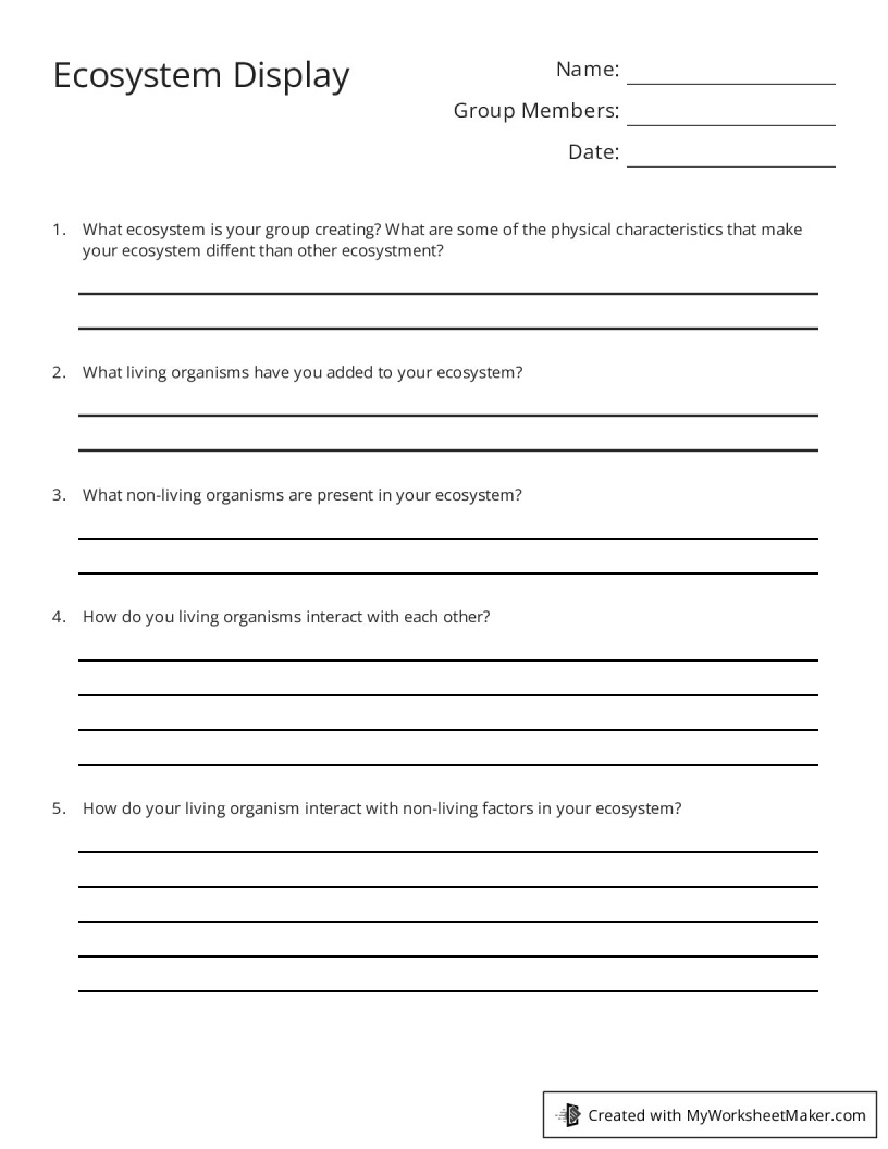 Ecosystem Display - My Worksheet Maker: Create Your Own Worksheets