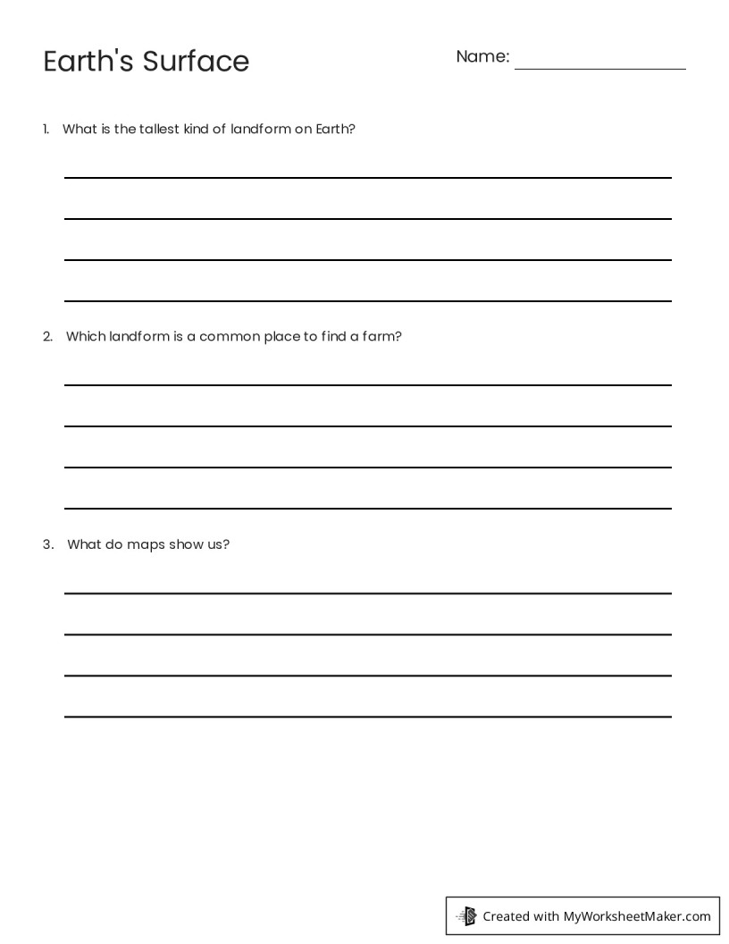 Earth's Surface - My Worksheet Maker: Create Your Own Worksheets