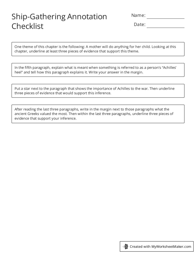 Ship-Gathering Annotation Checklist - My Worksheet Maker: Create Your ...