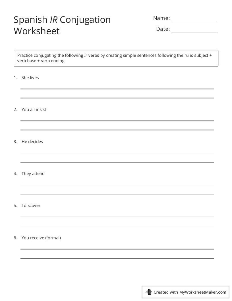 Ir Worksheet Spanish