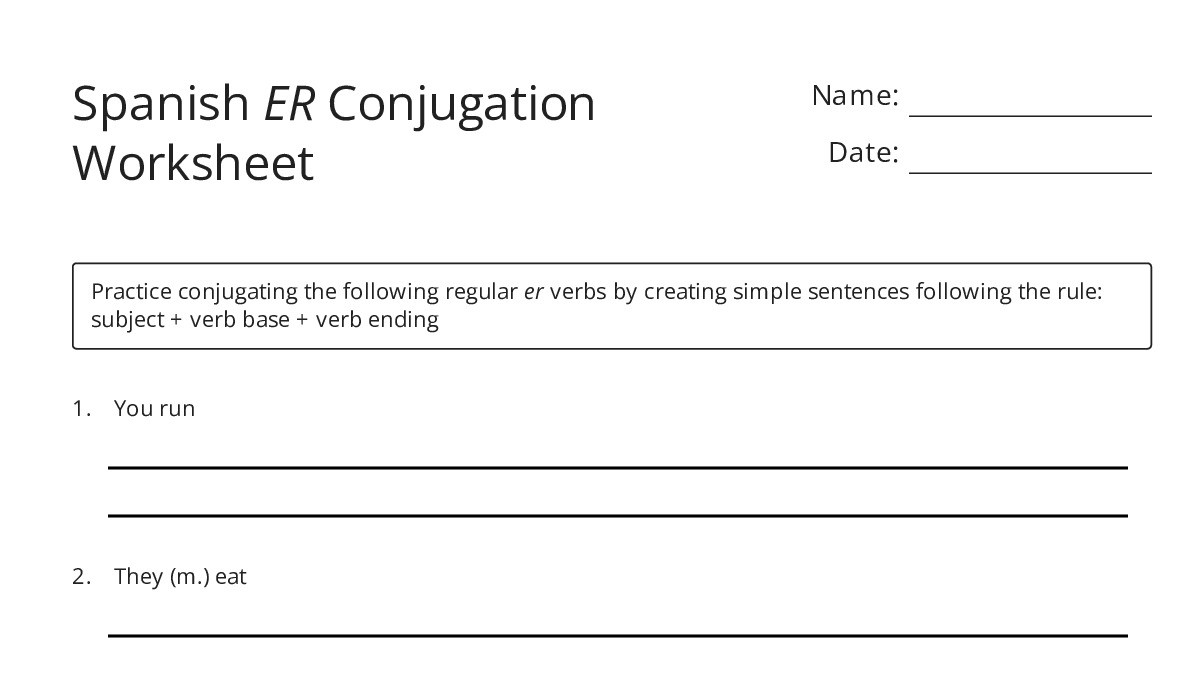 Spanish ER Conjugation Worksheet - My Worksheet Maker: Create Your Own ...