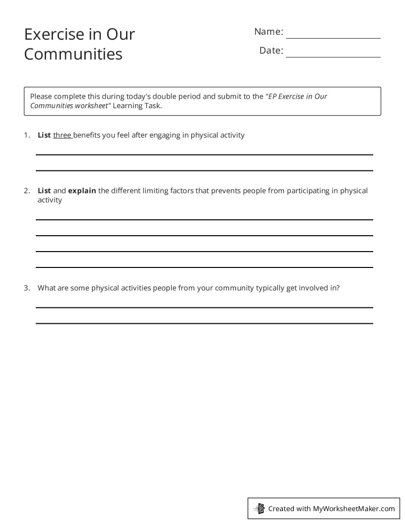 Exercise in Our Communities - My Worksheet Maker: Create Your Own ...