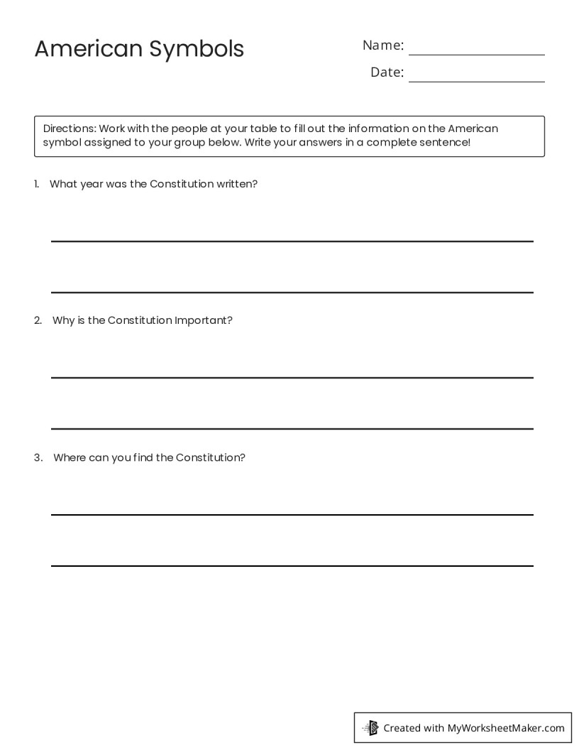 American Symbols - My Worksheet Maker: Create Your Own Worksheets