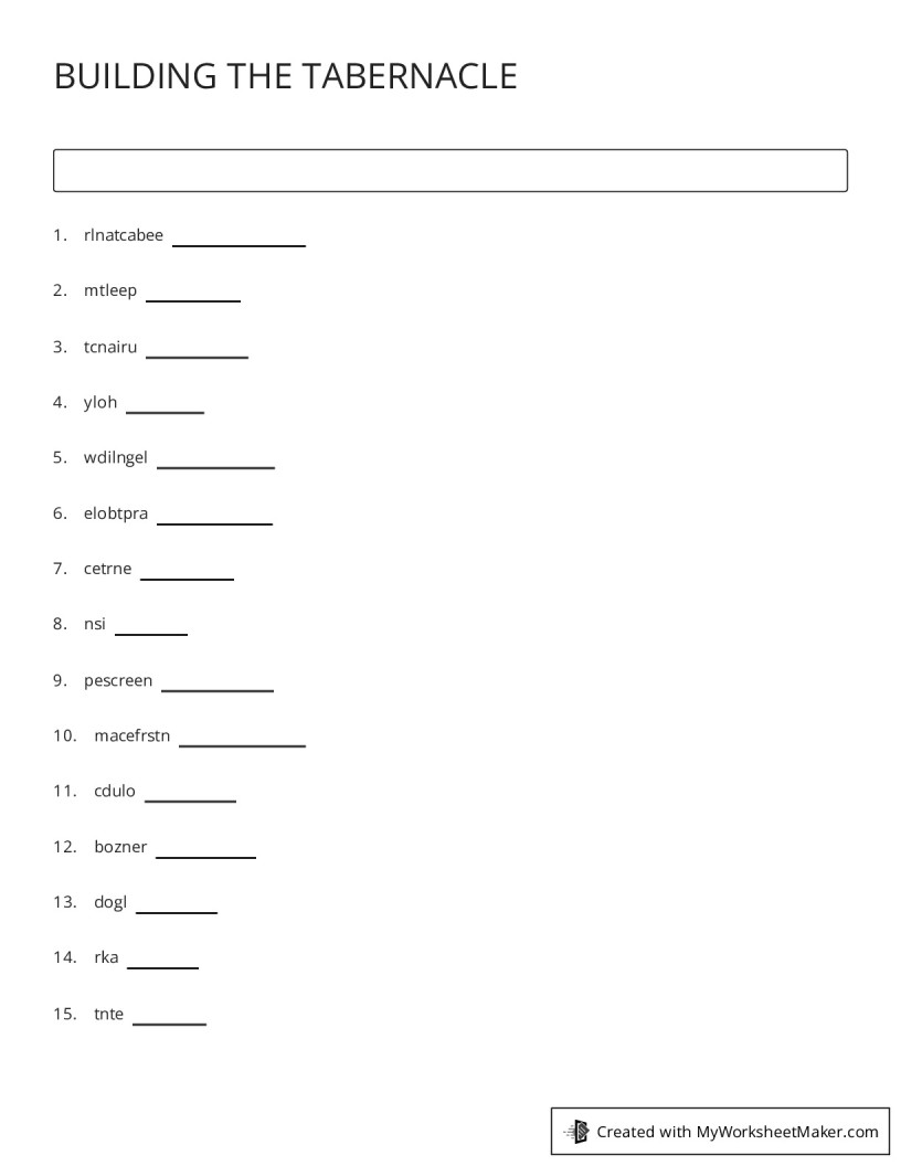 BUILDING THE TABERNACLE - My Worksheet Maker: Create Your Own Worksheets