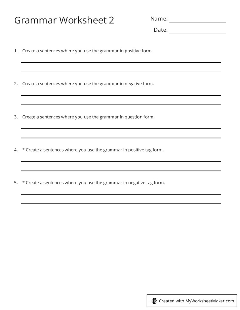 Grammar Worksheet 2 - My Worksheet Maker: Create Your Own Worksheets