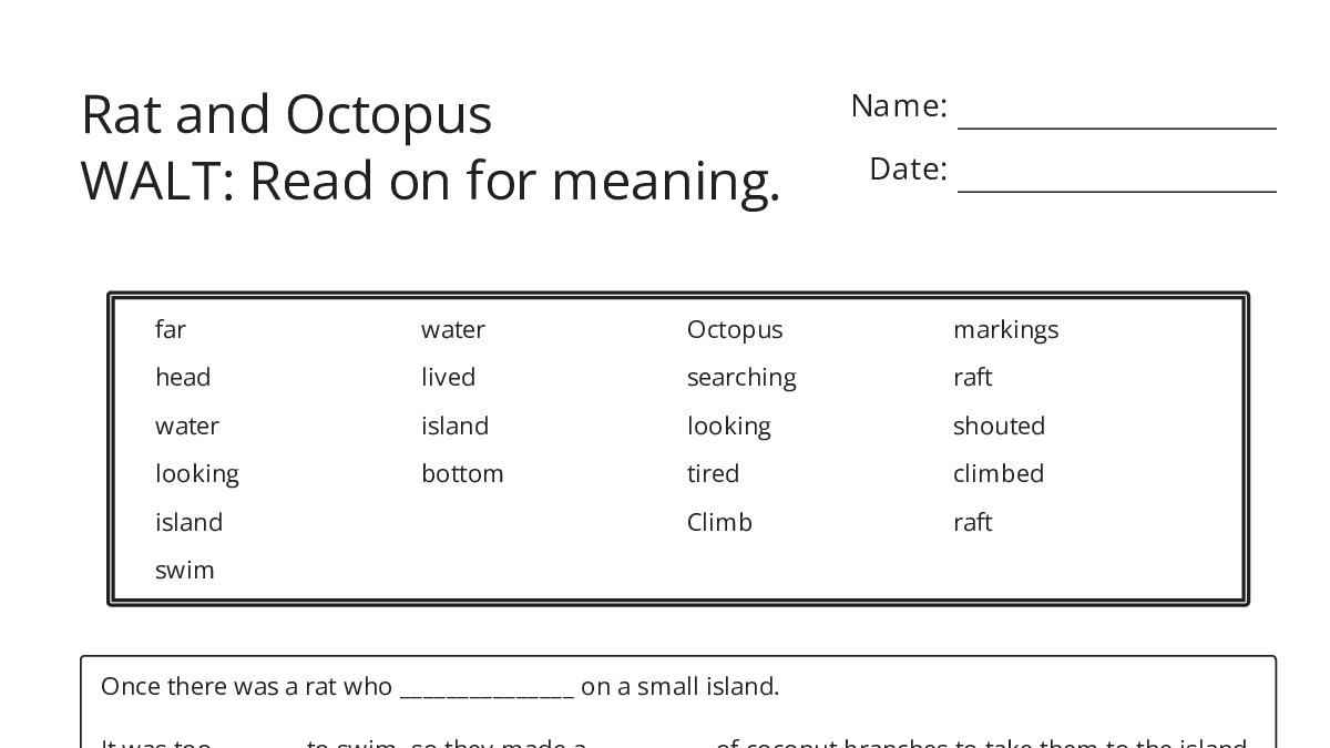 Rat and Octopus WALT: Read on for meaning. - My Worksheet Maker: Create ...
