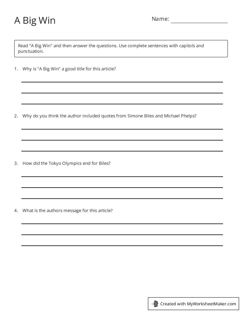 A Big Win - My Worksheet Maker: Create Your Own Worksheets