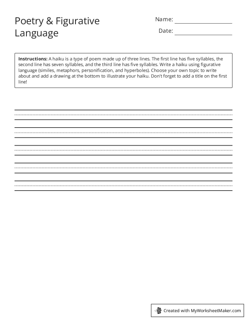 Poetry & Figurative Language - My Worksheet Maker: Create Your Own ...