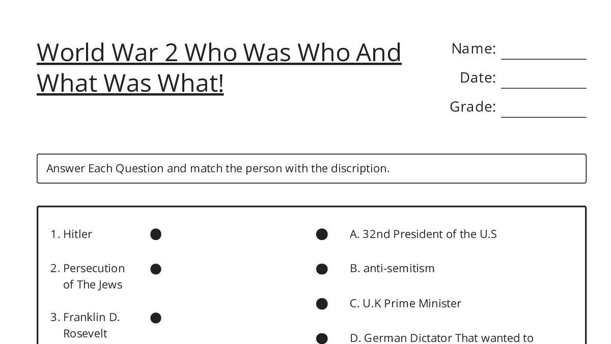 World War 2 Who Was Who And What Was What! - My Worksheet Maker: Create ...
