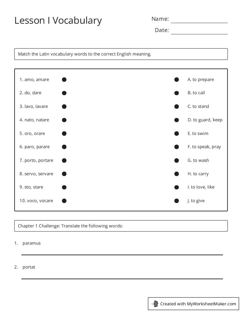 Lesson I Vocabulary - My Worksheet Maker: Create Your Own Worksheets