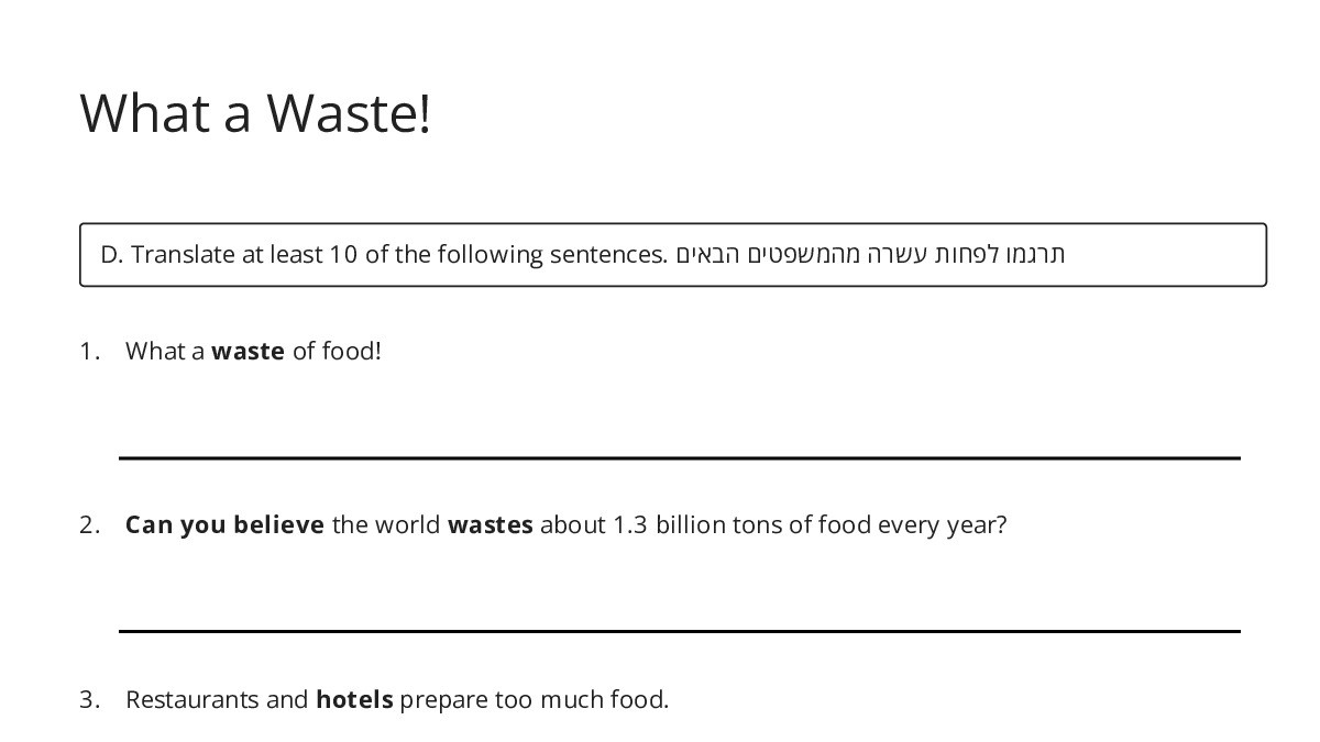 What a Waste! - My Worksheet Maker: Create Your Own Worksheets