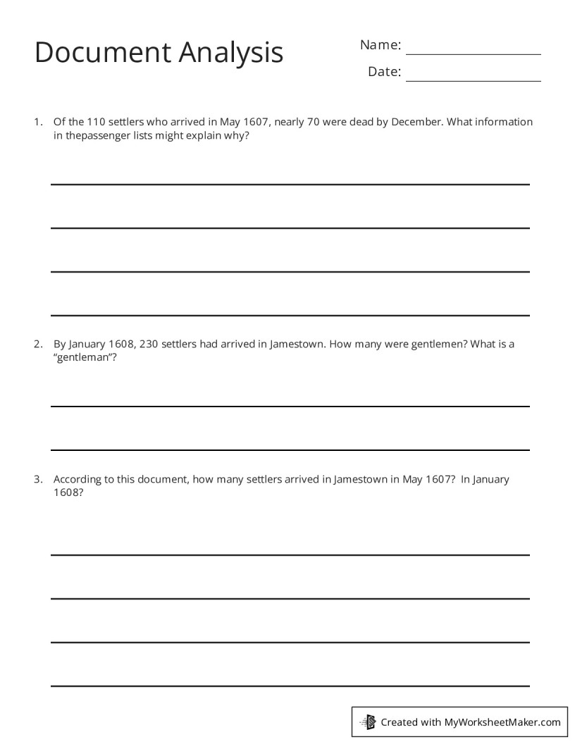 Document Analysis - My Worksheet Maker: Create Your Own Worksheets