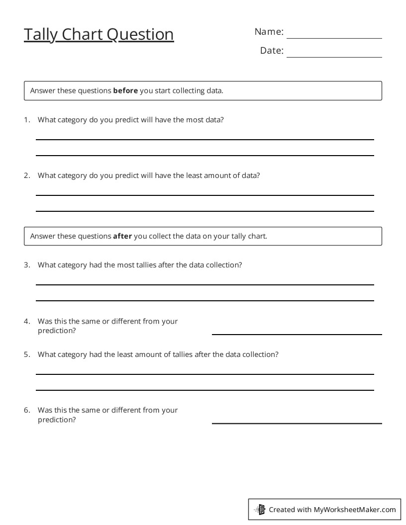 Tally Chart Question - My Worksheet Maker: Create Your Own Worksheets